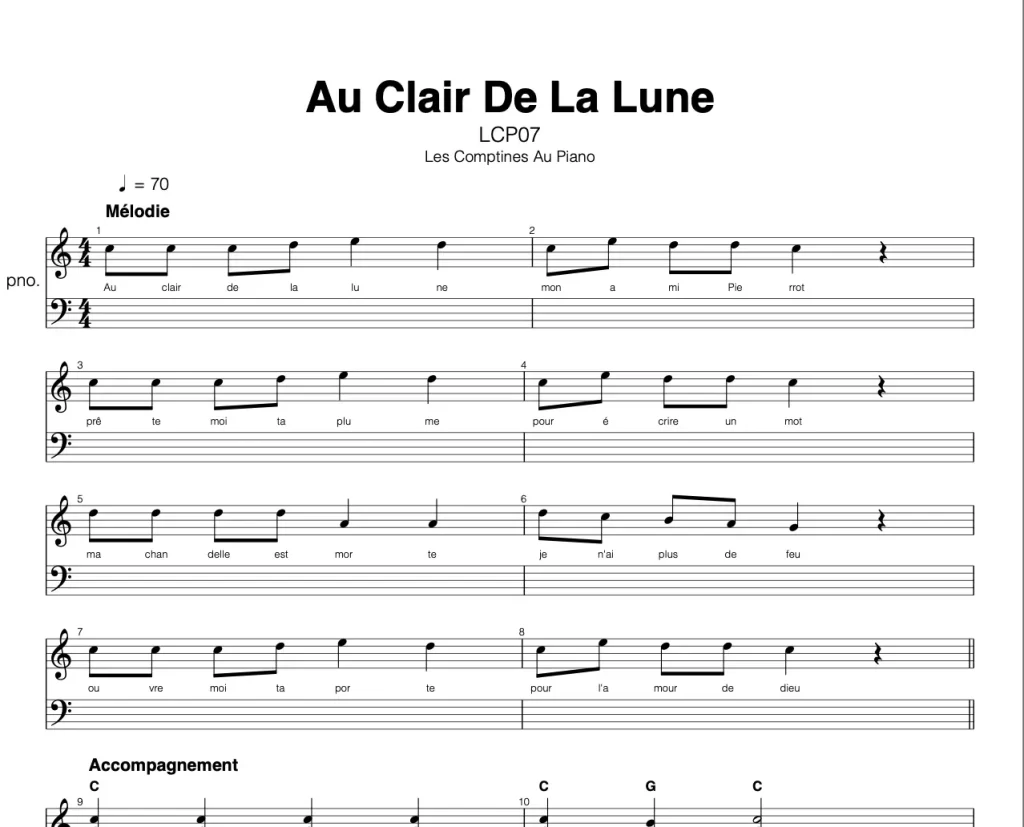 Partition de piano facile : pour débuter le piano en douceur